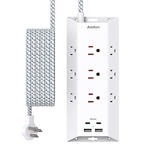 Surge Protector Power Strip - 3 Side 12 Widely Outlets and 4 USB Ports(1 USB C Outlet), Addtam Outlet Extender Strip with 5Ft Extension Cord, Flat Plug, Wall Mount for Dorm Home Office, ETL Listed