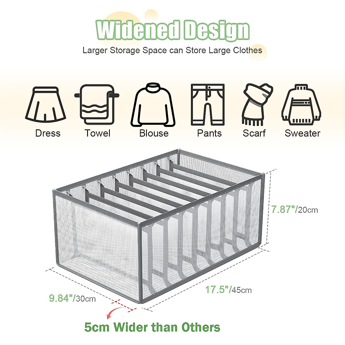 KOTHER Wardrobe Clothes Organizer - Widen 9 Grids Pants Jeans Organizer for Closet Drawer - Clothing Organizer for Shirts Sweater T-Shirt Folded Clothes (X Large-2PCS)