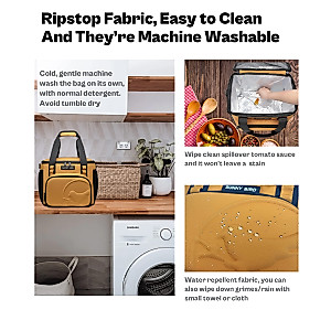 SUNNY BIRD 12L Large Insulated Lunch Bag, Leakproof and Foldable Lunch Cooler Box for Women Adult and Men, Fits 18 Cans (Ochre 01)