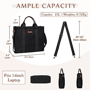 VASCHY Canvas tote bag, Casual Reusable Work Totes for Women Teachers with Zippers Pockets Crossbody Shoulder Bag Purse Black