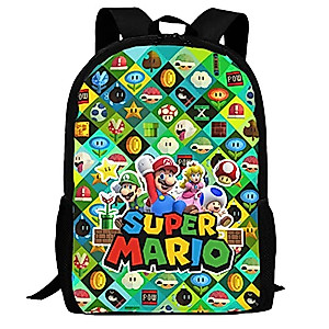 Mario Games Backpack Shoulder Bag Cartoon Lightweight Daypack Travel Hiking Laptop Backpacks Mario Character Backpacks Gifts
