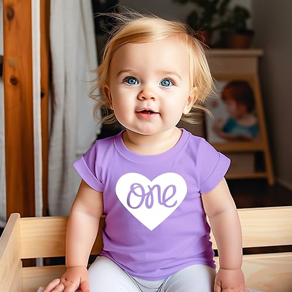 One in Heart 1st Birthday Shirt for Baby Girls First Birthday Outfit Purple Shirt