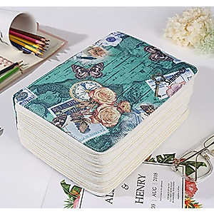 Shulaner 250 Slots Colored Pencil Case with Zipper Closure Large Capacity Retro Style Element Pattern Pencils Bag Waterproof 840D PVC Fabric Pen Organizer Storage Holder for Artist