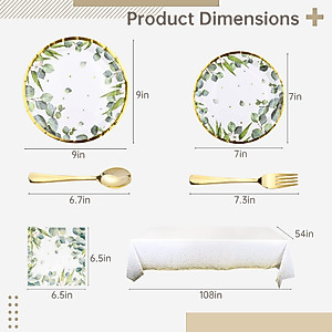 YHomU 126PCS Sage Green Party Supplies Greenery Paper Plates Napkins Cutleries Kit, Spring Eucalyptus Green Leaves Disposable Dinnerware Decor for Wedding Birthday Baby Shower