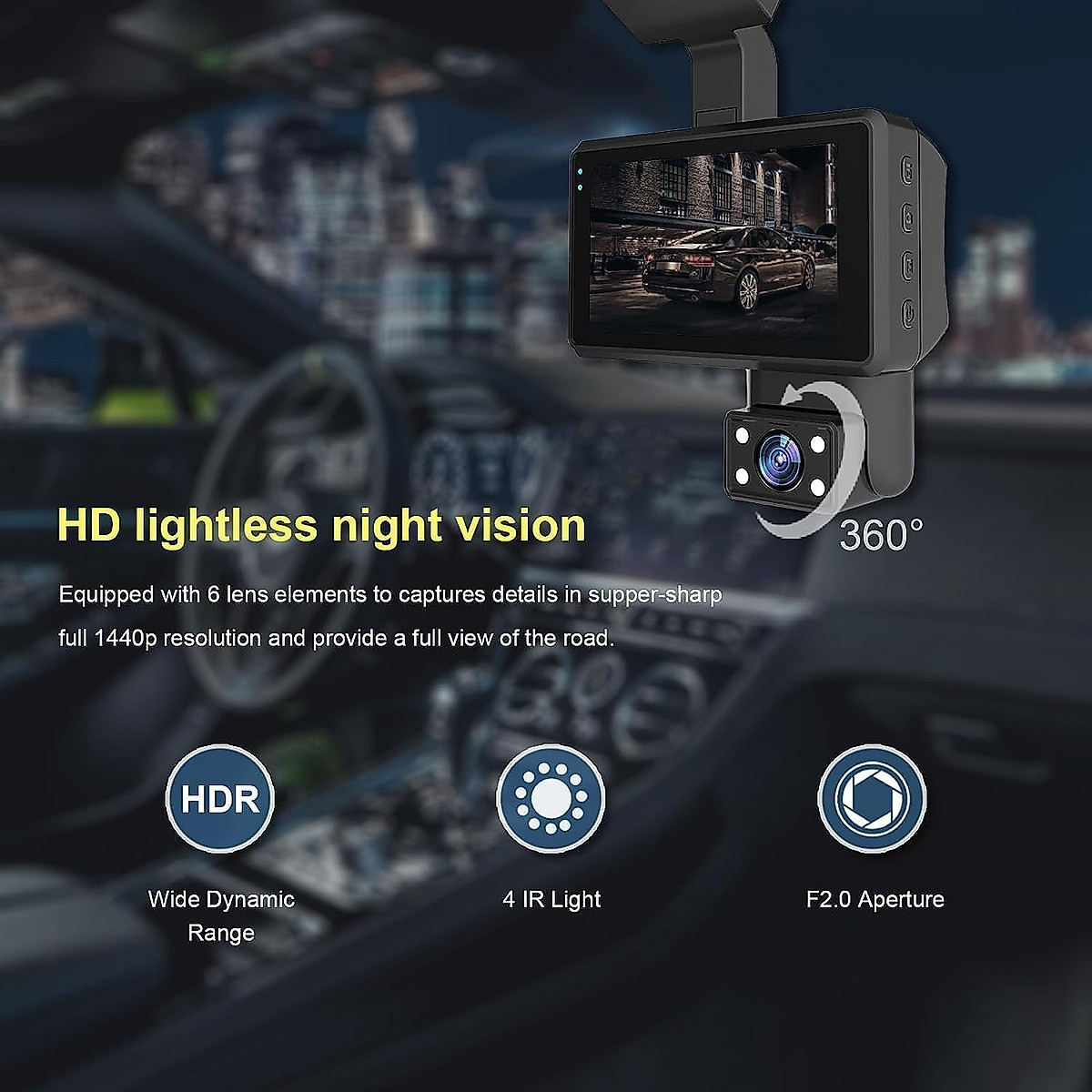 Dash Cam for Cars, 1080P Full HD DVR Dash Camera Front Rear/Inside, 3.0 Inch IPS Screen Dashboard Dashcam with 170° Wide Angle, Night Vision, Parking Mode, G-Sensor, Loop Recording