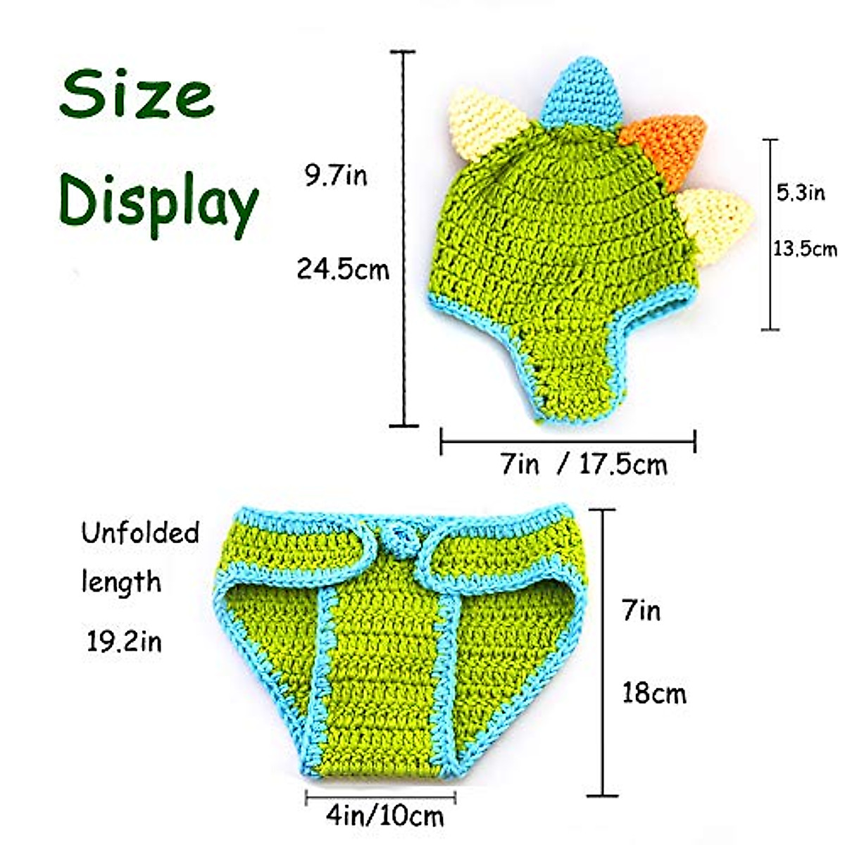 Newborn Green Dinosaur Costume Crochet Knitted Costume Hat Pants Photography Props Costume Set Newborn Photography Prop Dinosaur Christmas（0-12 Months）