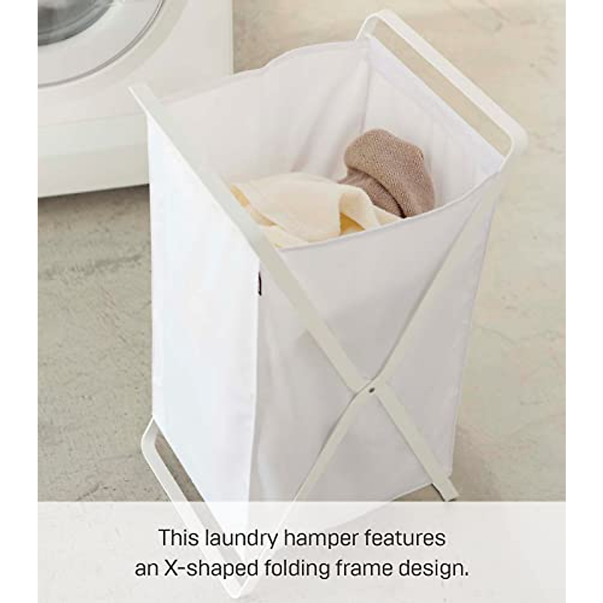 Yamazaki Home Laundry Basket - Foldable Storage Hamper Organizer Steel One Size White