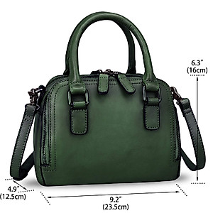 Genuine Leather Handbags for Women Vintage Handmade Top-Handle Handbag Purse Shoulder Bag Cowhide Satchel Bags (Green)