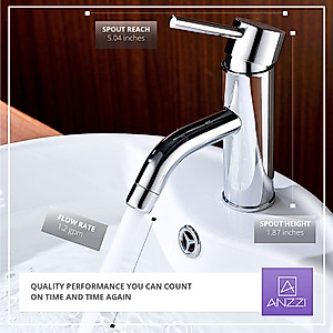 ANZZI Bravo Single Hole Single Handle Low-Arc Bathroom Sink Faucet in Commercial Polished Chrome Vessel Basin Sinks Waterfall Deck Mounted cUPC Lavatory Faucet Valve Included (L-AZ030)