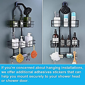 Hoomtaook Shower Caddy Over Shower Head Anti-Swing Shower Caddy Hanging Rustproof Shower Organizer, Shower Storage Rack with Hooks for Shampoo, Razor and Soap - Black