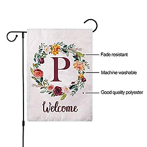 ULOVE LOVE YOURSELF Letter P Garden Flag with Flowers Wreath Double Sided Print Welcome Garden Flags Outdoor House Yard Flags 12.5 x 18 Inch(P)