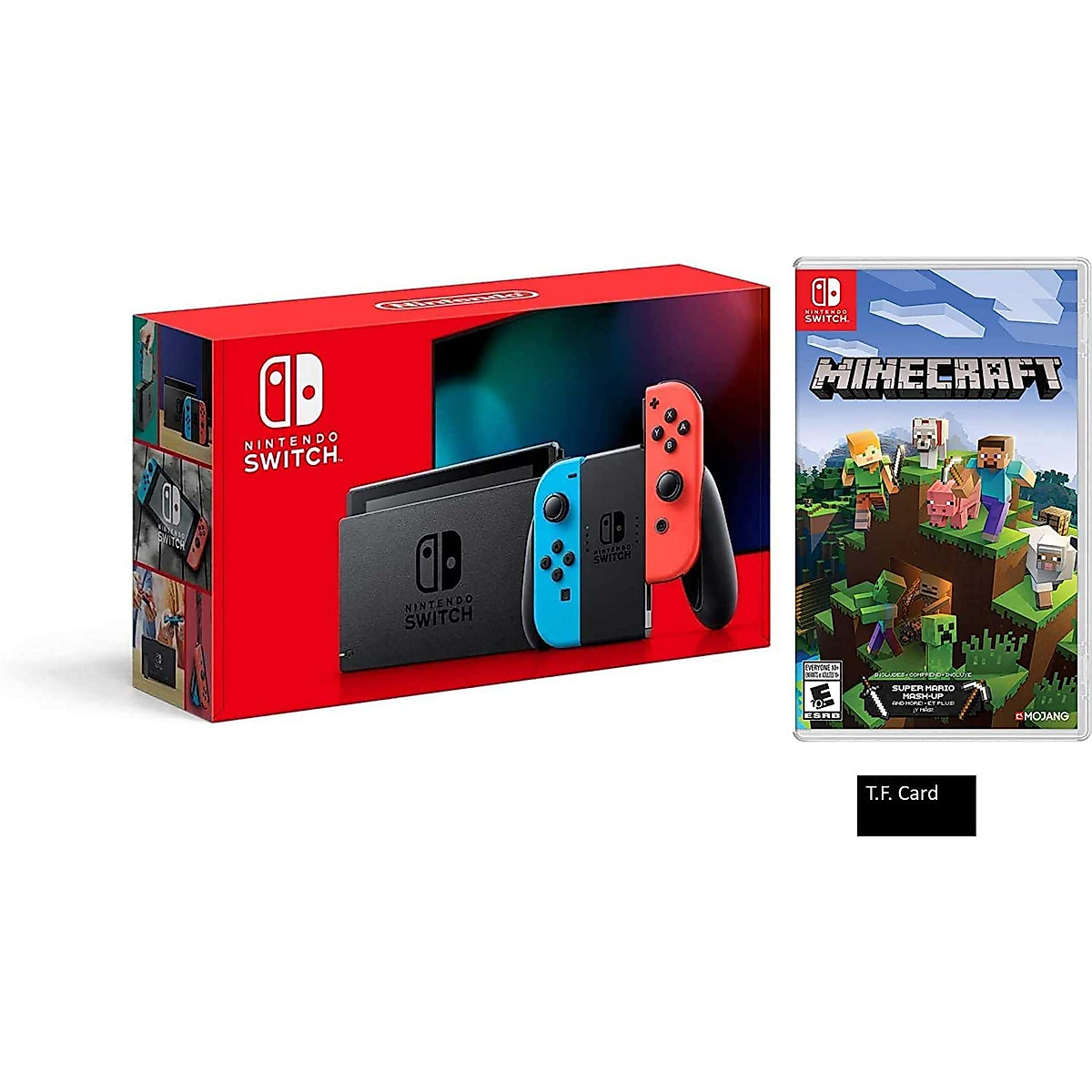 NEW Switch Deluxe Holiday Game Bundle: Nintendo Switch with Neon Blue and Neon Red - 6.2" Touchscreen LCD Display + Nintendo Switch Minecraft Game and T.F. Card