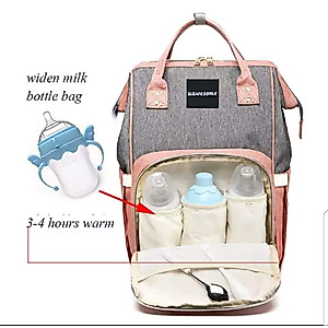 Uawesome Diaper Bag Backpack, Baby Bags, with Bottle Bag, USB Charging Port, Water Resistant and Stylish (Pink)