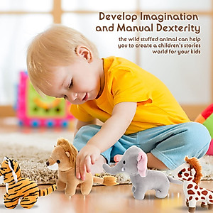 7 Pieces Plush Safari Animals 4.72 Inches Jungle Stuffed Animal Set Includes Plush Giraffe Tiger Lion Bear Elephant Zebra for Zoo Animal Themed Parties Teacher Student Achievement Award