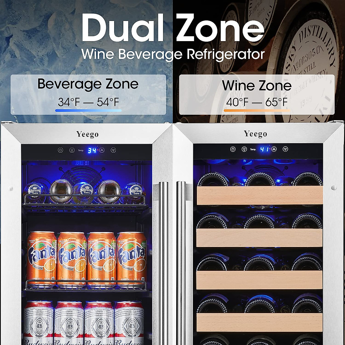 Yeego 30 inch Wine and Beverage Refrigerator&Wine and Beer Fridge,Two 15" Wine Beverage Coolers Under Counter Freestanding Wine Beer Fridge, Hold 33 Bottles and 80 Cans (Two Pack)