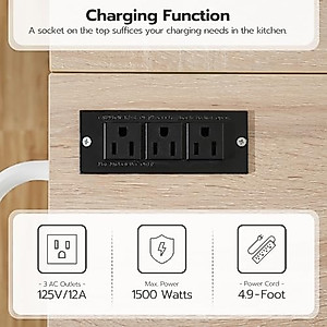 HOOBRO Kitchen Island with Storage, Rolling Kitchen Island with Folding Drop Leaf, Charging Station, Spice Rack, Drawer, Mobile Kitchen Island On Wheels, for Kitchen, White and Natural WN95UZD01