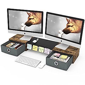 WESTREE Dual Monitor Stand Riser with Two Drawers, Extra Large Storage Monitor Stand for 2 Monitors, Computer Monitor Stand with Solt, Desktop Oraganizer Stand for Computer,Laptop,Screen,Printer,TV