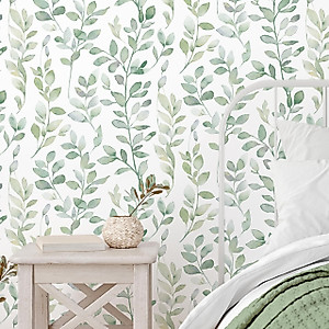 MelunMer Leaf Wallpaper Peel and Stick Wallpaper Boho Green Contact Paper for Cabinets Neutral Wallpaper for Bathroom Self-Adhesive Removable Wallpaper for Bedroom Decor Mural Waterproof 17.3"×78.7"