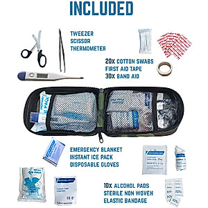 Dog First Aid Kit with Thermometer and Emergency Blanket - Puppy Kit - Pet Safety Supplies for Camping, Walks, Cycling, Car, Hikes - Treat cuts and scrapes