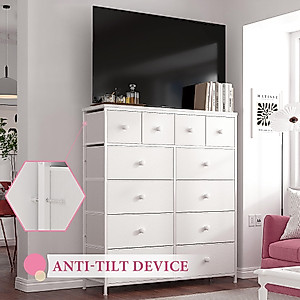 EnHomee White Dresser for Bedroom with 12 Drawers Dressers & Chest of Drawers with Wood Top, Metal Frame,Tall Dressers for Girls Bedroom,Living Room,Hallway,Closet