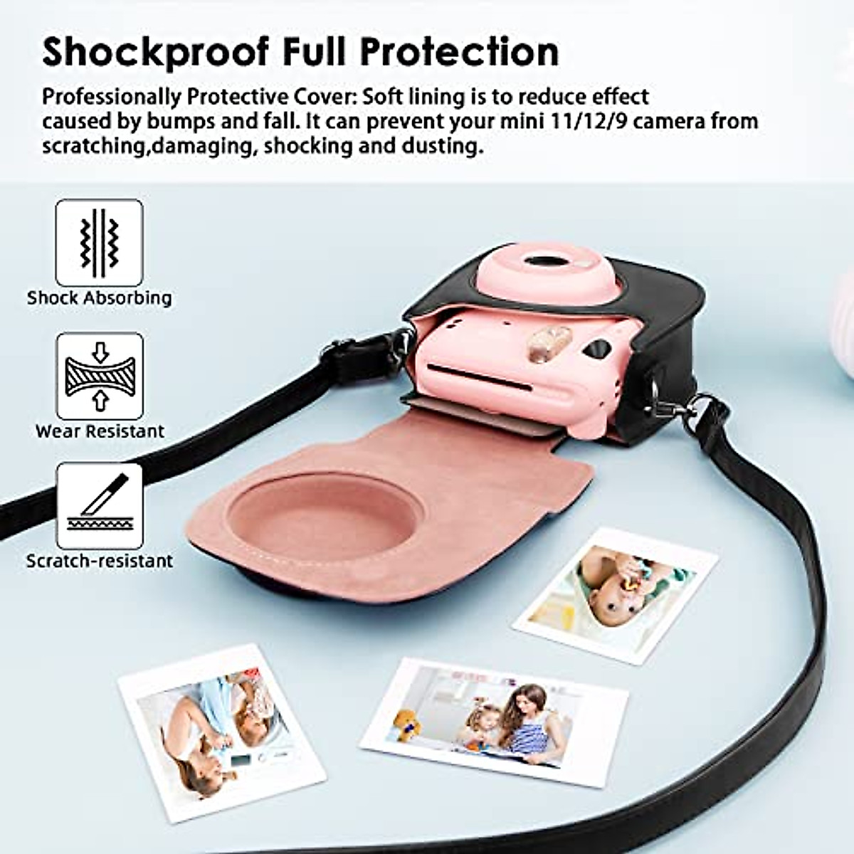 Protective Camera Case for Fujifilm Instax Mini 11 12 9 Instant Camera with Instax Mini Album, Photo Album for Fujifilm Instax Mini Camrea, PU Leather Bag Cover with Removable Adjustable Strap, Black