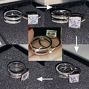 Ahloe Jewelry CEJUG 2Ct Engagement Rings Set for Women Princess Halo CZ Wedding Bands Promise Bridal Wedding Ring for Her Size 8