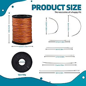 Topus Extra Strong Upholstery Repair Sewing Thread Kit and Heavy Duty Household Hand Needles, Including 7 Styles of Leather Canvas Sewing Needles and 3 Rolls Brown Nylon Thread (70 Yard of Each Roll)