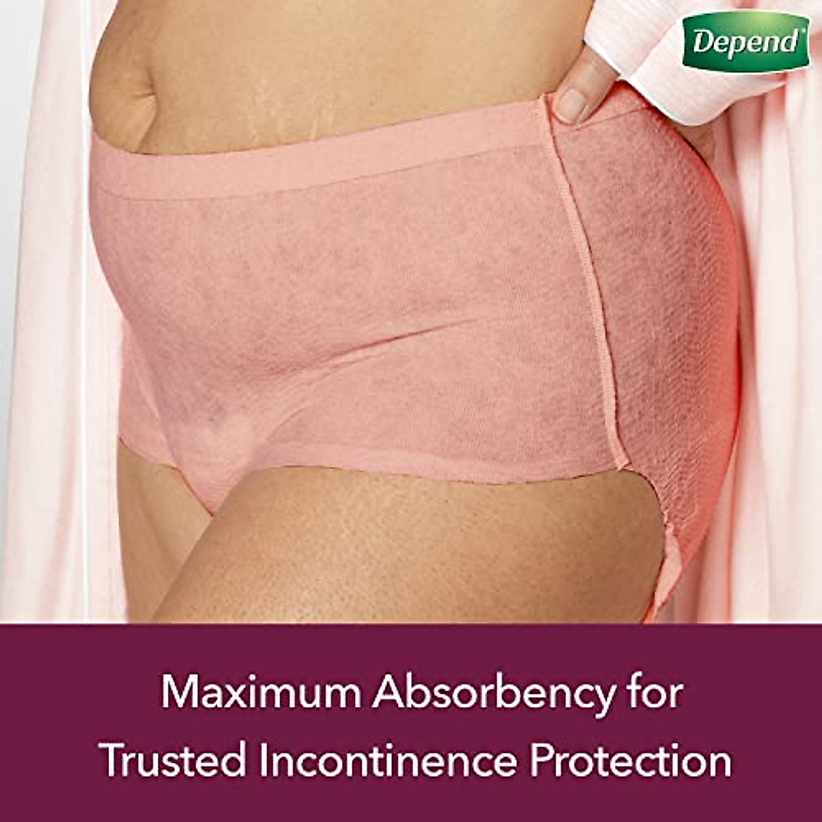 Depend Silhouette Adult Incontinence and Postpartum Underwear for Women, Maximum Absorbency, Large (40–52" Waist), Berry, 52 Count (2 Packs of 26)