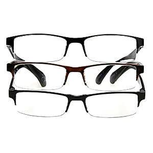 Foster Grant Men's Pete Rectangular Reading Glasses, Black and Brown, 3 Pack, 1.25x