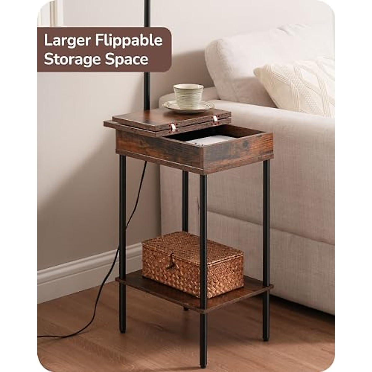 EDISHINE Floor Lamp with Table, Side Nightstand Light with 1 Drawer and 1 Shelf, Bedside Shelf Floor Lamp, Small End Table with Reading Lamp for Living Room Bedroom, Den