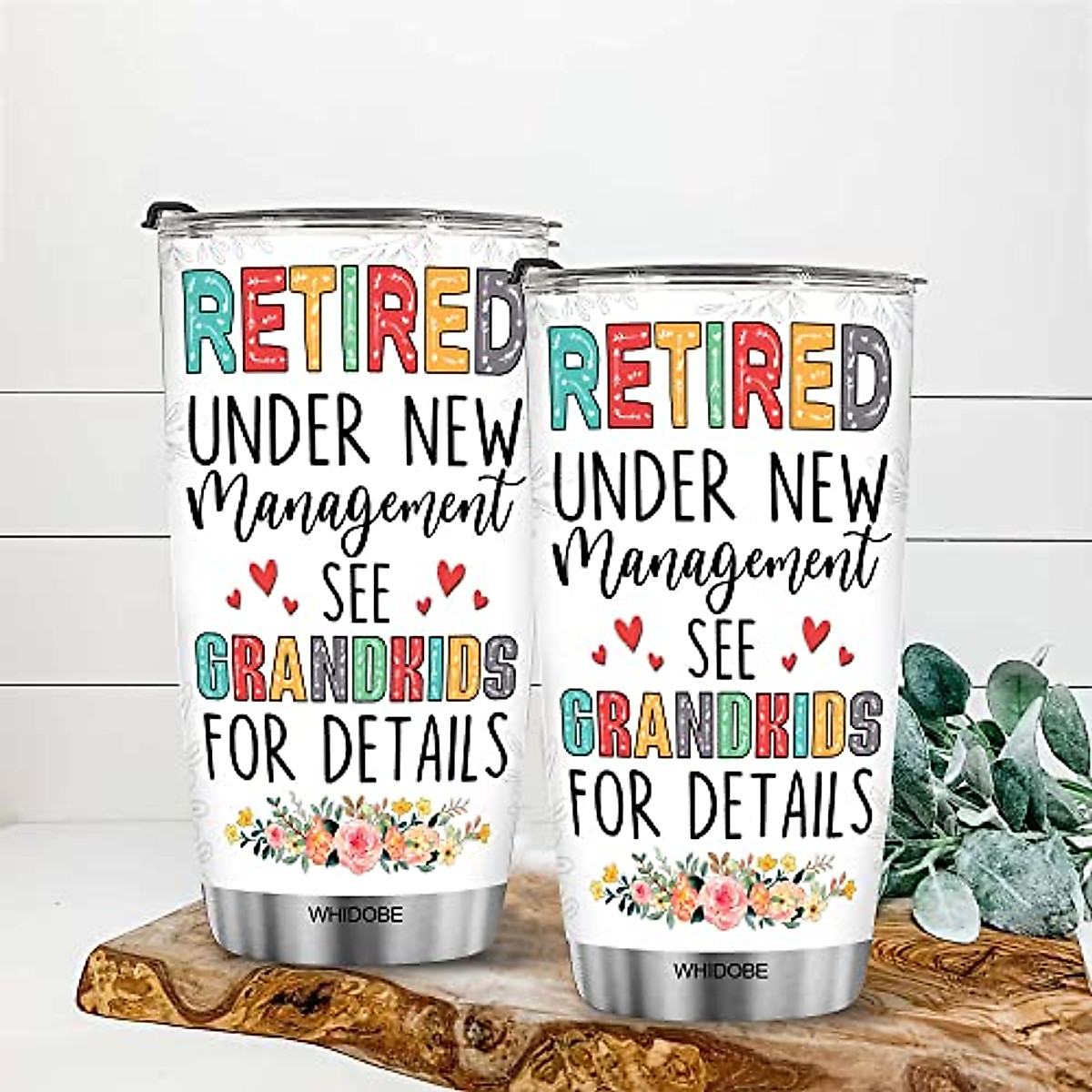 WHIDOBE Retired Tumbler Retired Under New Management See Grandkids For Details Tumbler Funny Happy Retirement Gift For Grandma Women From Grandkids On Mothers Day Birthday Anniversary Christmas