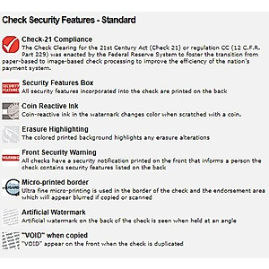 CheckOMatic Computer Check Paper - 100 Pack - Top Blank Stock Checks - Security Features & Laser Printer Compatible - Blue Diamond