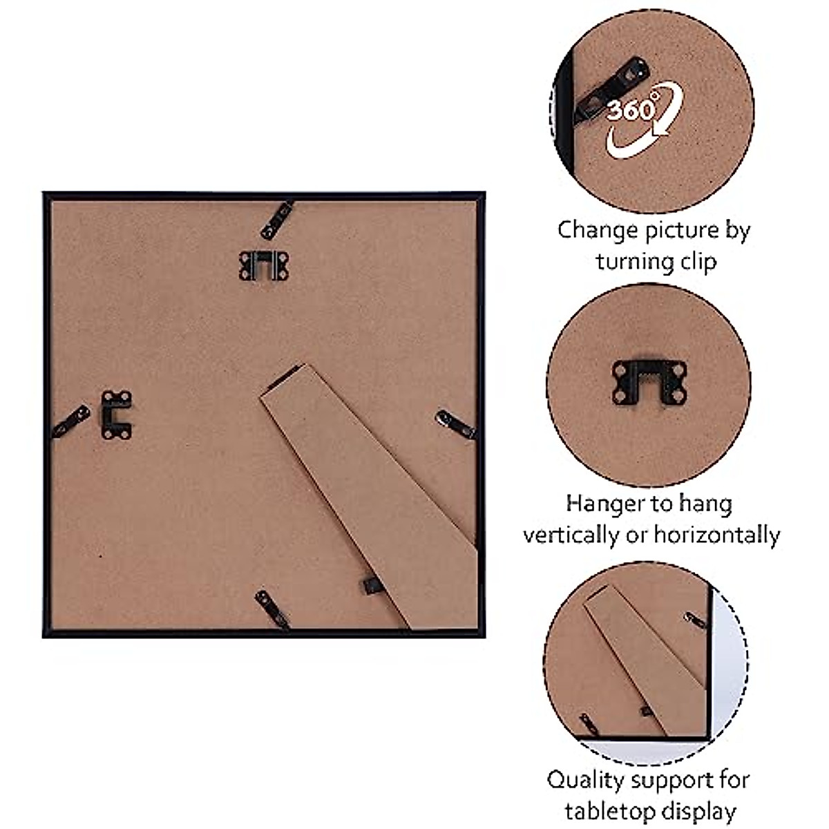 Giftgarden Black 12x12 Picture Frame Set of 7, Matted to 8x8 with Mat or 12 x 12 without Mat, Multi Square Photo Frames for Wall or Tabletop Display