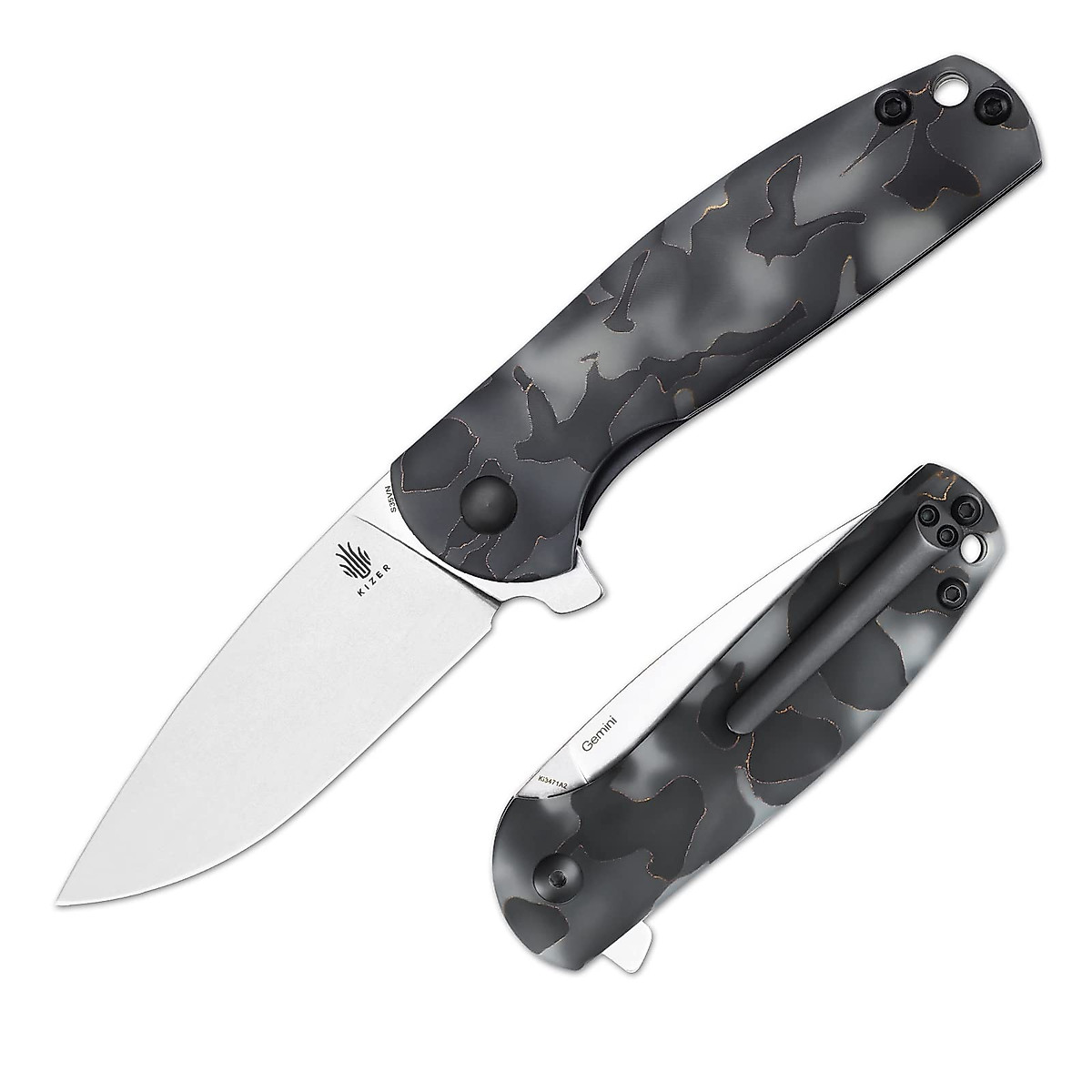 Kizer Folding Pocket Knife, 3.11 Inches S35VN Steel Blade Raffir Handle EDC Knife, Assisted Folder Opening with Flipper, Utility Knife for Men Women, Gemini Ki3471A2