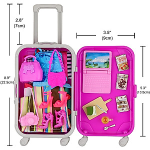 18INDC 17 Pcs Suitcase Clothes and Accessories 3 Dresses 2 Bag 3 Magazine 2 Shoes 1 Matcha Cake Set 1 Miniature Laptop Computer 1 Camera for 11.5 Inch Girl Doll (NO Doll)