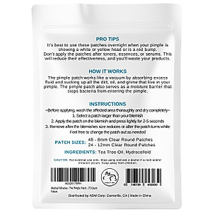 Maximum Strength Hydrocolloid Acne Remover Sticker Dots, 72 Pack | Face Healing Dot Treatment May Aid in Absorbing Zits, Pimples, Cystic Spots, Blemish Tea Tree Therapy Covers All Skin Types