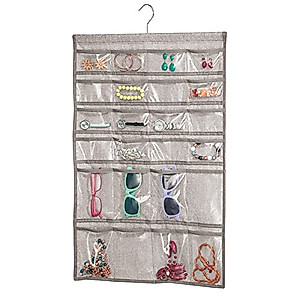 InterDesign Aldo Fabric Hanging Fashion Jewelry Organizer for Rings, Earrings, Bracelets, Necklaces - 48 Pockets, Linen