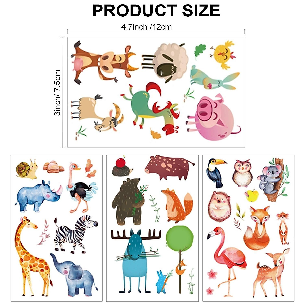 Konsait 24 Sheets Animal Temporary Tattoos for Kids(230+pcs), Zoo Jungle Sea Animal Fake Tattoos Waterproof Tattoo Sticker Decor for Children Boys Girls Animal Birthday Party Favor Gift Bags Filler