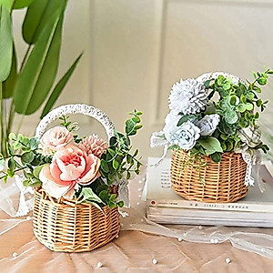 Rattan Flower Girl Hand Basket for Wedding Picnic, Retro Hand Woven Basket with Handle for Home Garden Decor(S)