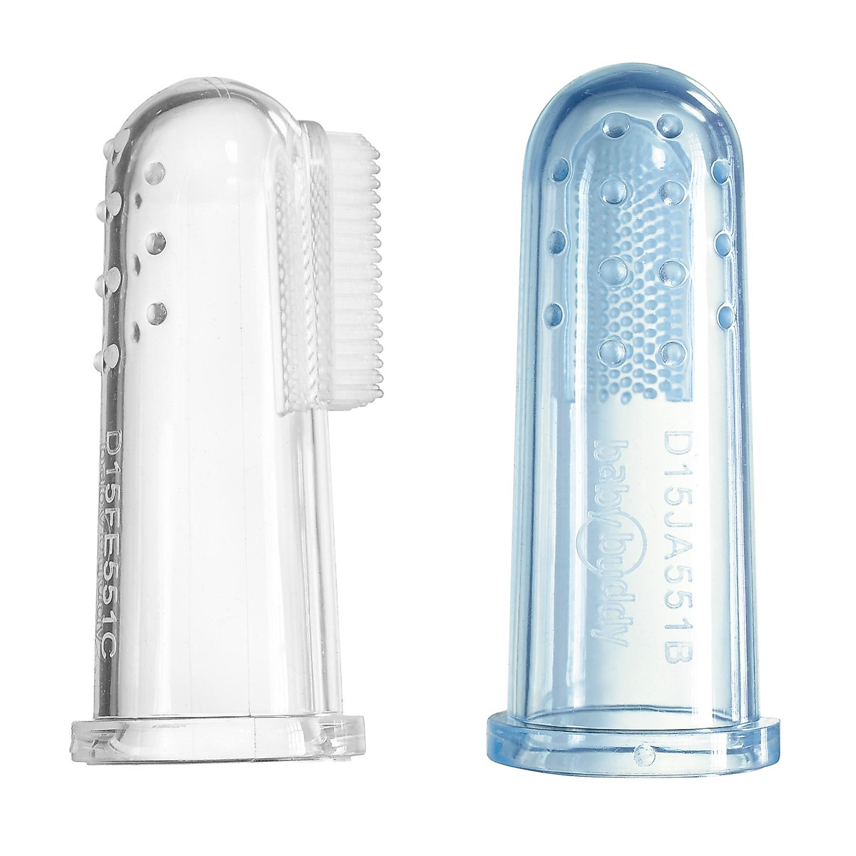 Brilliant Baby Finger Toothbrush - Silicone Gum Massager and Teether Brush for Infant and Toddler, 3 Months Old and Up, Gum and Tooth Cleaner, for Teething Relief- Oral Care, Blue/Clear, 2 (Pack of 2)