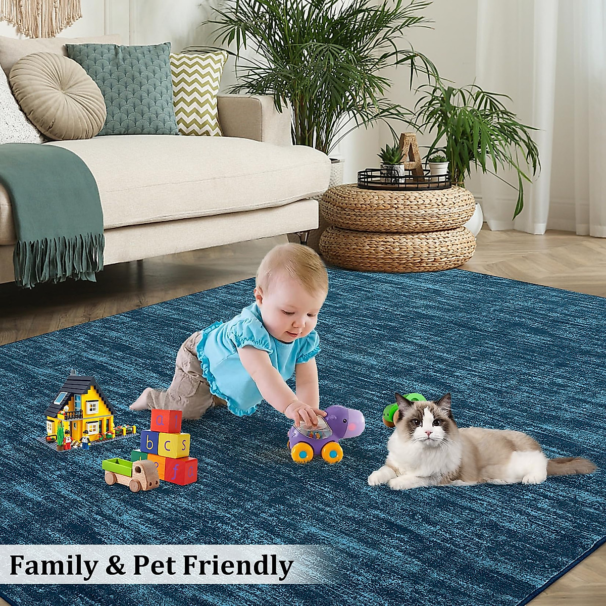 RUGSREAL Solid Kitchen Runner Rug 2x8 Long Hallway Runner Rug Contemporary Area Rug Machine Washable Floor Cover Modern Runenr Rug for Living Room Bedroom, Indigo