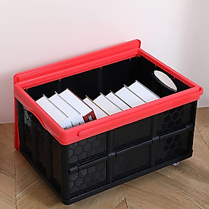 Astarama Foldable Storage Bins withLid, Stackable Storage Box with Removable Pulleys and Trolley, RetractableFoldable Storage Box (Black)