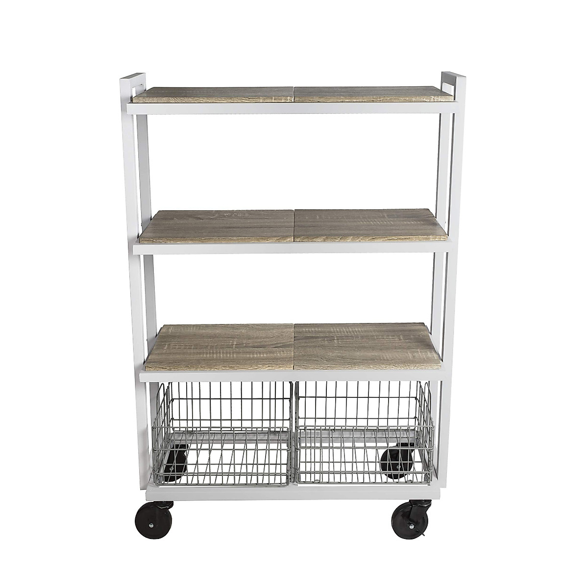 Atlantic Modular Mobile Storage Cart System, with Interchangeable Shelves & Baskets, Powder-Coated All-Steel Frame, 4-Tier, Caster Wheels for Mobility, PN 23350331, in White
