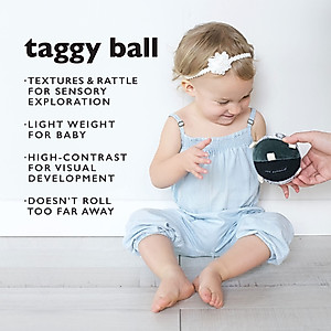 Wee Gallery, Taggy Ball with Rattle - Developmental Activity for Babies - Visual Stimulation, Motor Skills, Soft Interactive Sensory Toy for Infant Play (Woodland Theme)