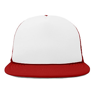 DALIX Flat Billed Trucker Cap with Mesh Back in Red-White
