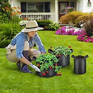 iPower 20 Gallon (Pack of 5) Plant Grow Bags Thickened Nonwoven Aeration Fabric Pots Heavy Duty Durable Container, Strap Handles for Garden, Black