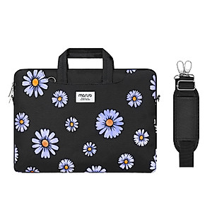 MOSISO Laptop Shoulder Bag Compatible with MacBook Air 15 inch M2 A2941 2023/Pro 16 2023-2019 M2 A2780 M1 A2485 A2141/Pro 15 A1398,15-15.6 inch Notebook, Camomile Briefcase Sleeve with Belt, Black