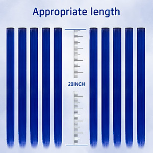 20 Inch Colored Hair Extensions Party Highlights Straight Colorful Clip In Hair Extensions Synthetic Rainbow Hairpieces for Girls Kids Gift(10Pcs Blue)