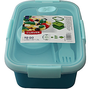 Curver To Go Lunchbox + Cutlery & Accessories BPA free (Blue, Rectangle-1,2L)