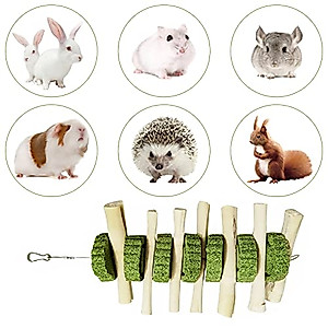 kathson Bunny Chew Toys for Teeth, Pet Snacks Molar Sweet Bamboo with Grass Cake for Hamster Chinchilla Guinea Pig Rabbit Rats(2 Packed)